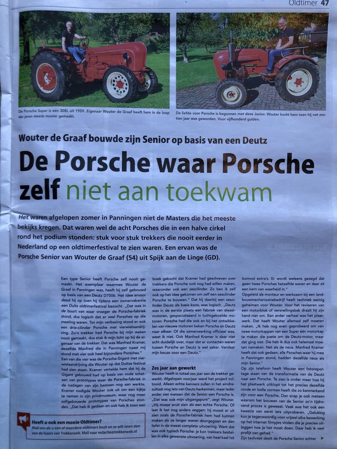Wouter de Graaf met zijn unieke Porsche Senior - Uittenbogerd Heukelum B.V.